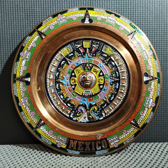 Art | Vintage Mayan Aztec Brass Enamel Calendar Wall Hanging Plate ...